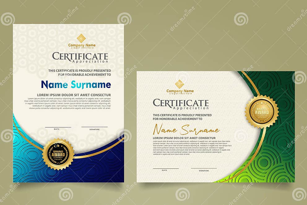 Set Modern Certificate Template with Round Lines Pattern on Circular ...