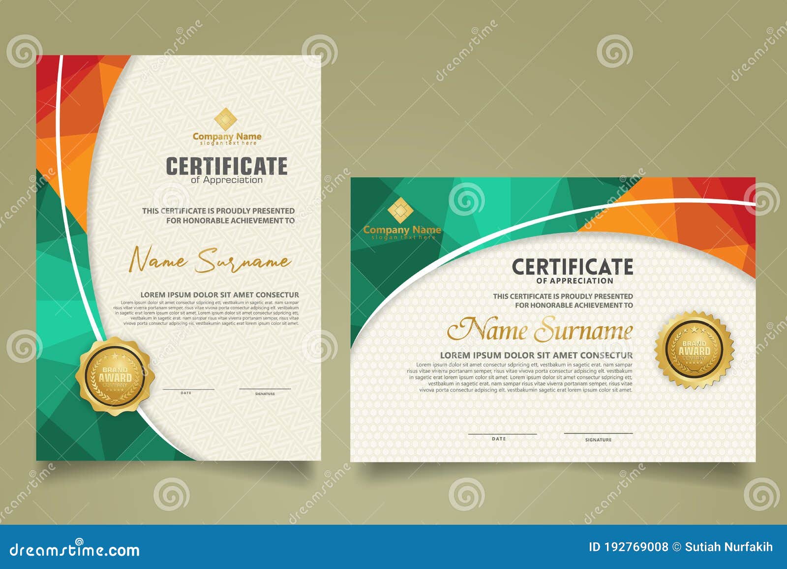 Set Modern Certificate Template with Triangle Geometric Polygon on ...