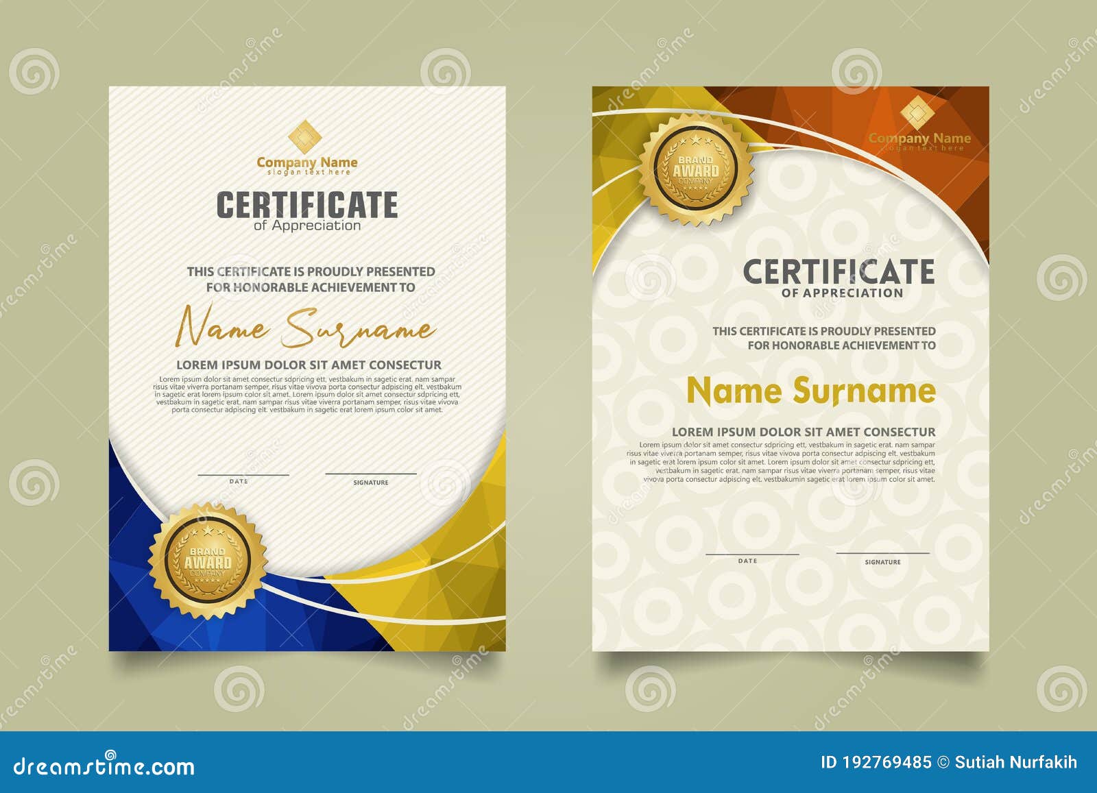 Set Modern Certificate Template with Triangle Geometric Polygon on ...
