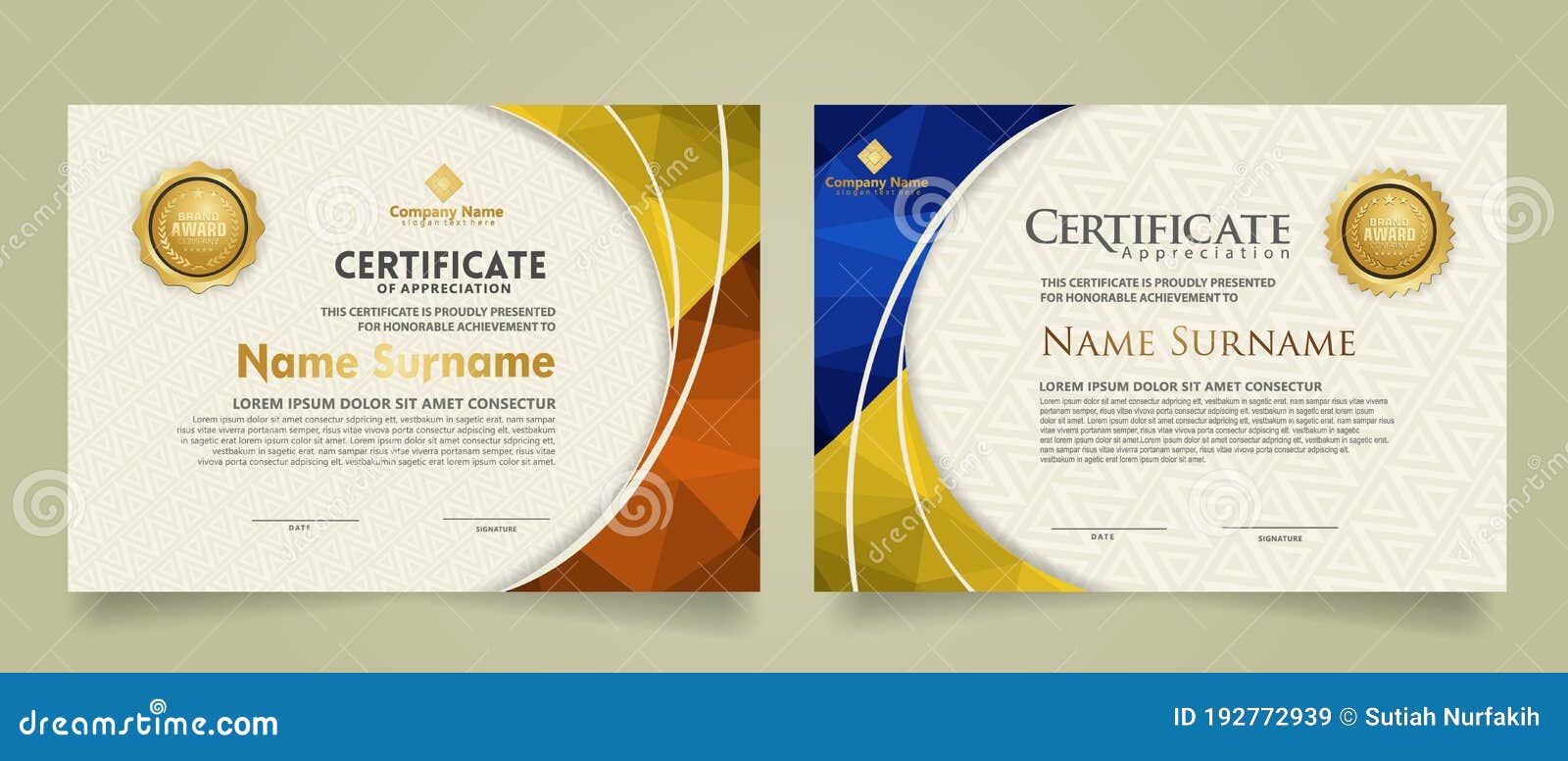 Set Modern Certificate Template with Triangle Geometric Polygon on ...