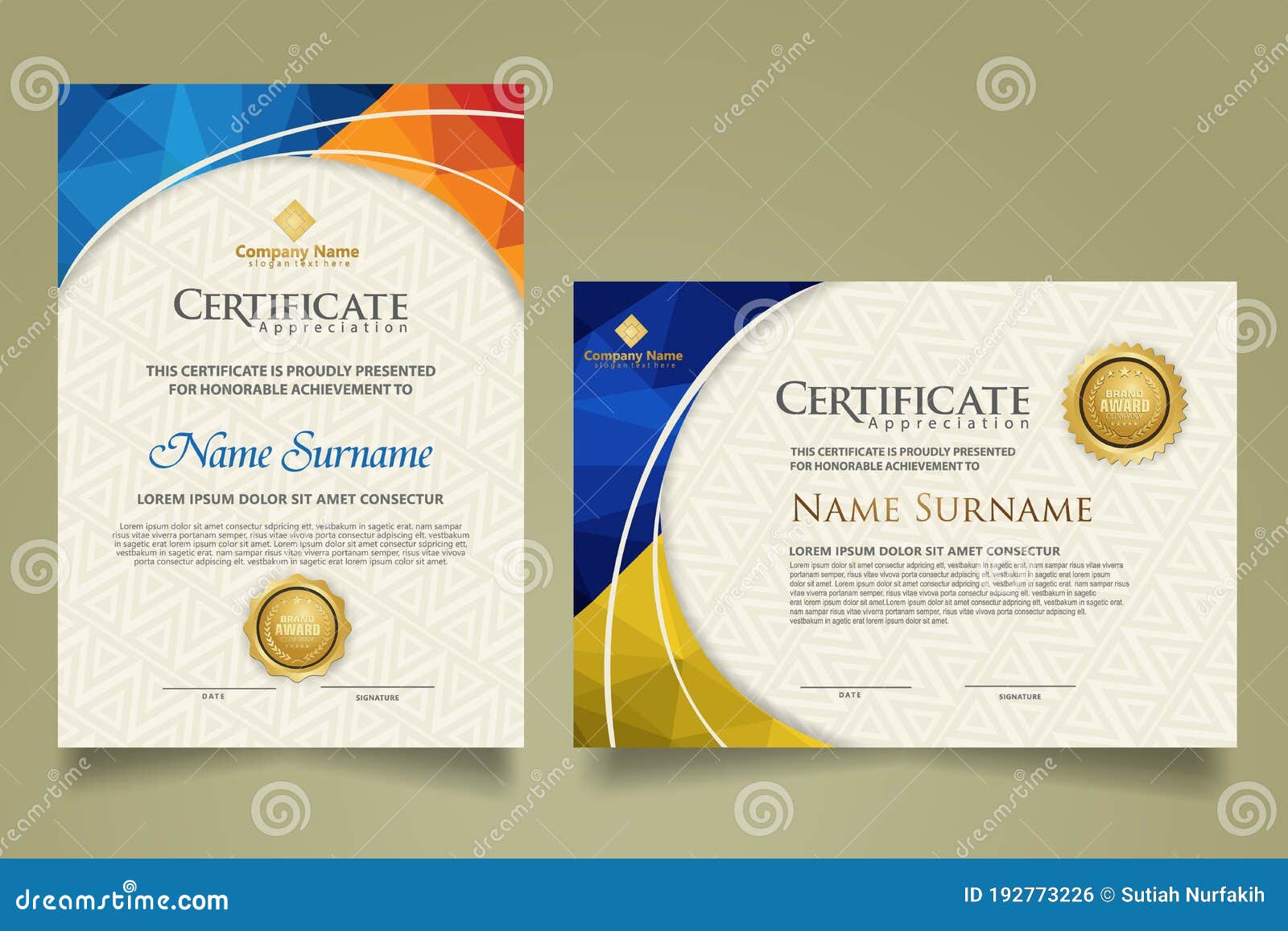 Set Modern Certificate Template with Triangle Geometric Polygon on ...