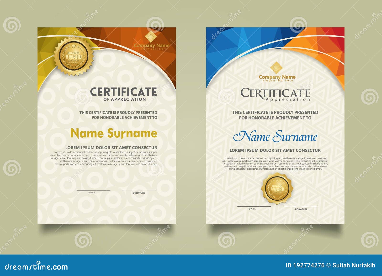 Set Modern Certificate Template with Triangle Geometric Polygon on ...