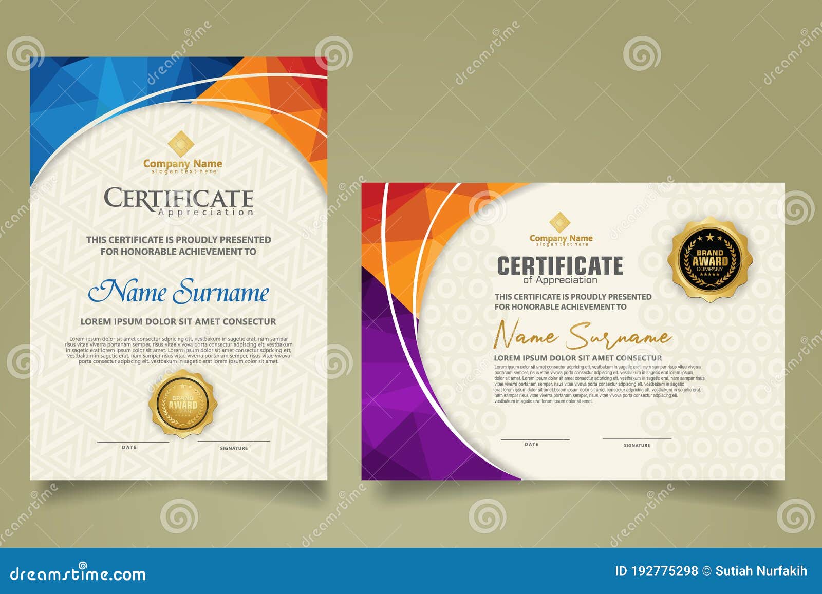 Set Modern Certificate Template with Triangle Geometric Polygon on ...