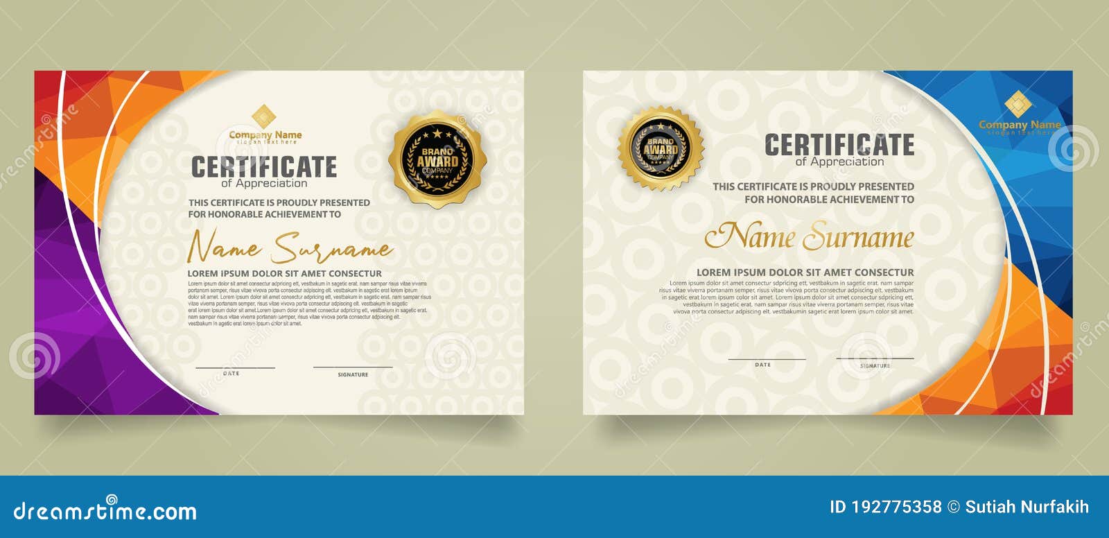 Set Modern Certificate Template with Triangle Geometric Polygon on ...