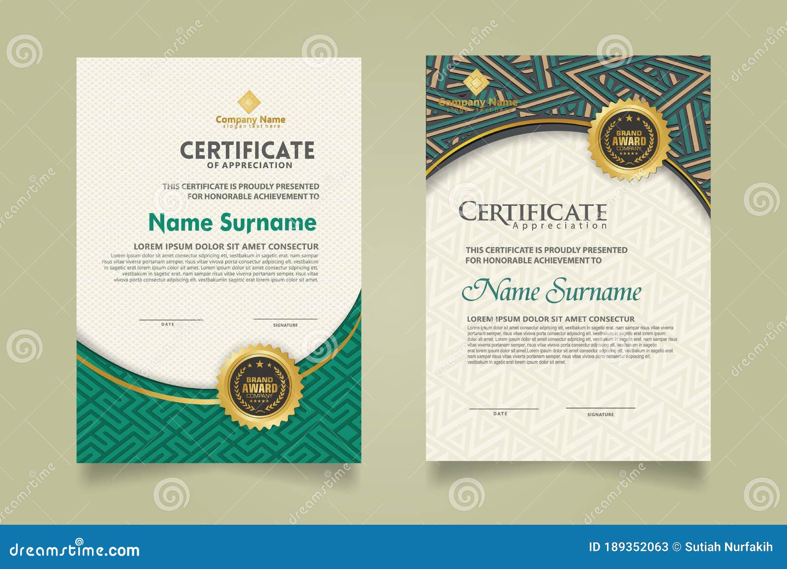 Set Vertical Certificate Template with Diagonal Angle Lines and Maze Texture on Curve Ornament ...