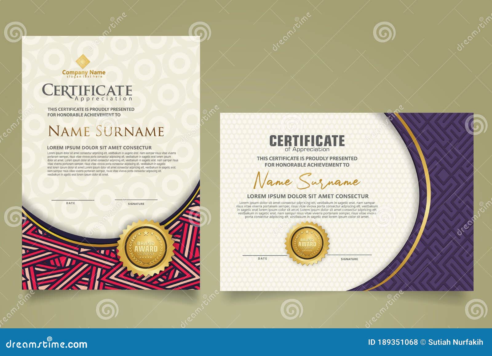 Set Vertical and Horizontal Certificate Template with Irregular Diagonal Angel Lines and Maze ...