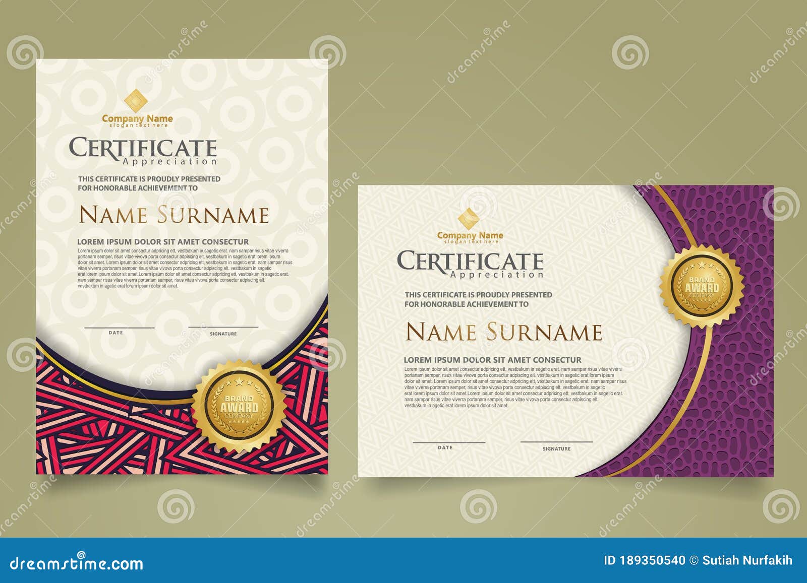 Set Vertical and Horizontal Certificate Template with Irregular ...
