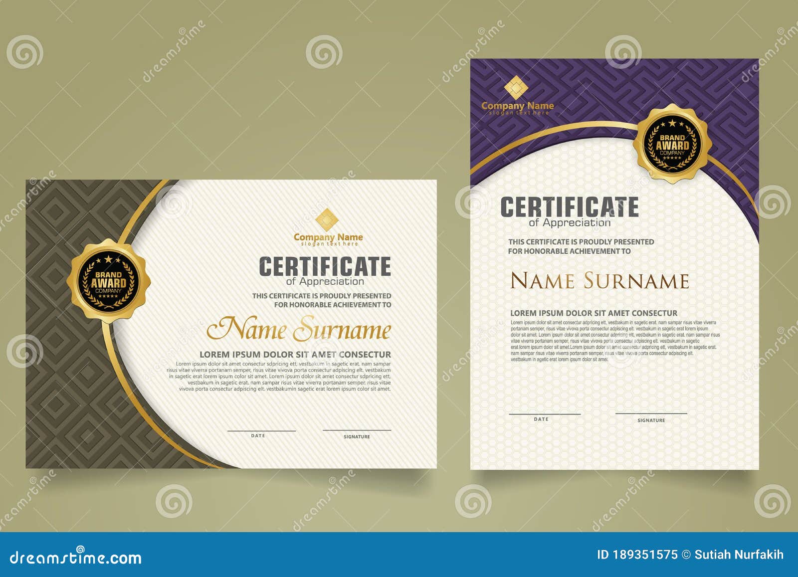 Set Vertical and Horizontal Certificate Template with Triangle Box and Maze Texture on Curve ...