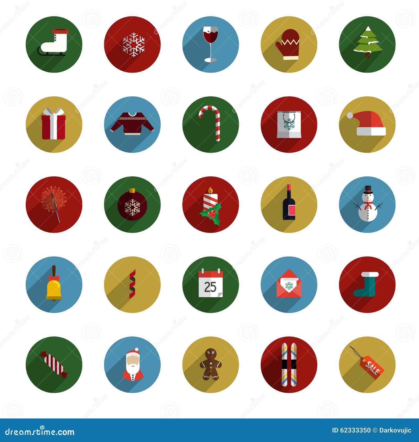 Set of Modern Christmas Flat Style Icons Stock Vector - Illustration of ...