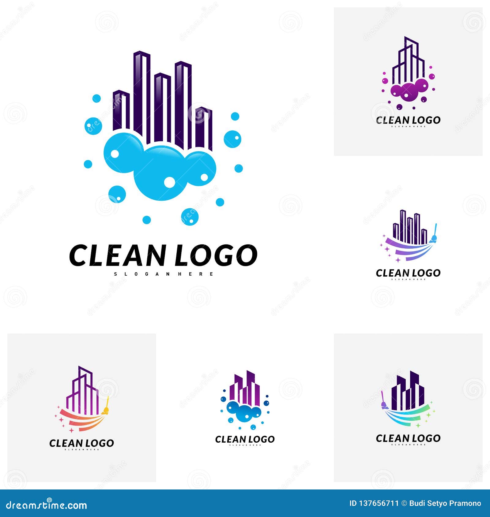 Set of Modern City Cleaning Logo Design Concept. Building Cleaning Logo ...