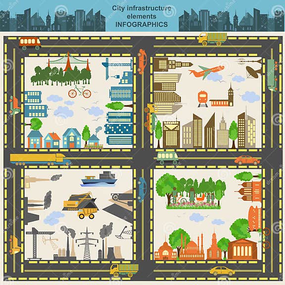 Set Of Modern City Elements For Creating Your Own Maps Of The Ci Stock Vector Illustration Of