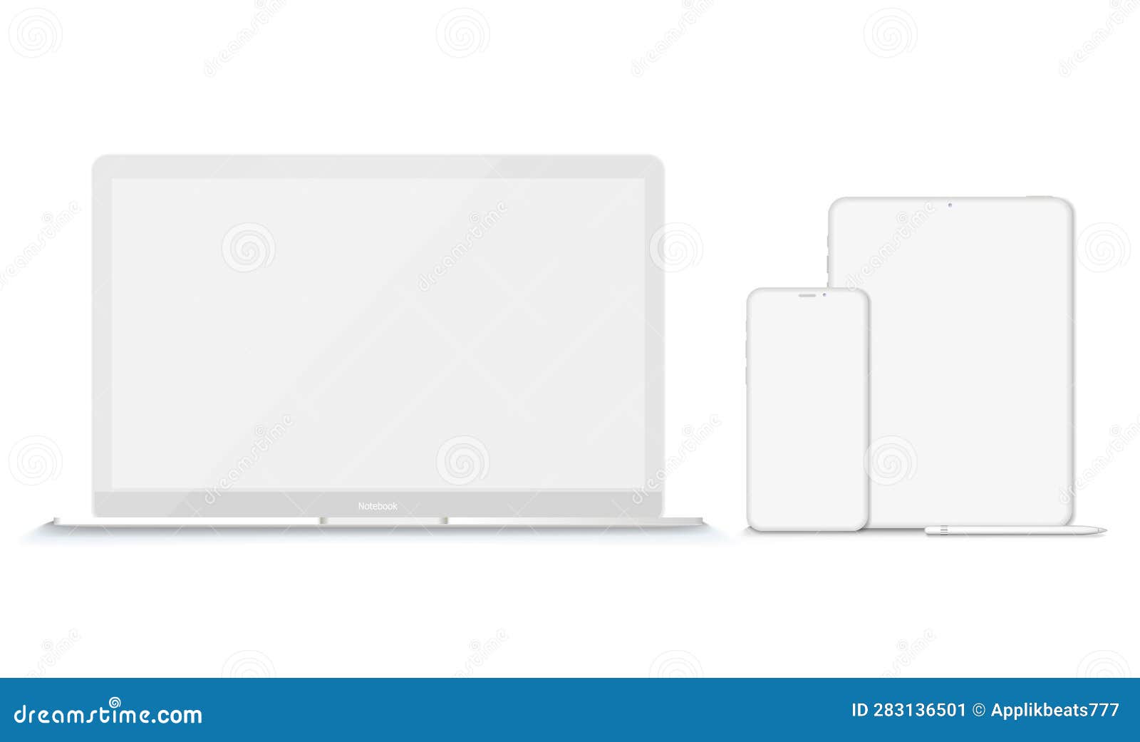Set of Modern Clay Devices Mockups: Laptops, Tablet Phone. Vector ...