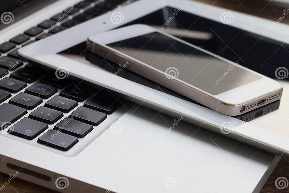 Set of Modern Computer Devices Stock Photo - Image of phone, connection ...