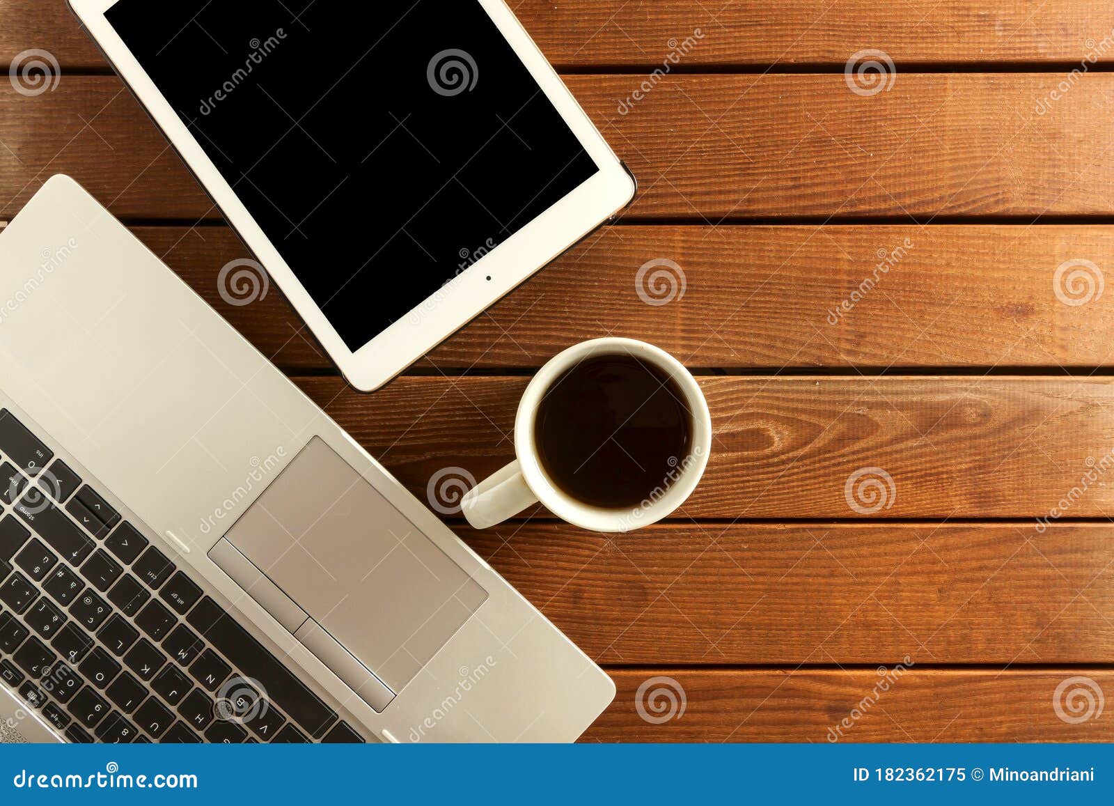Set of Modern Computer Devices - Laptop, Tablet, Notebook and Cup of ...