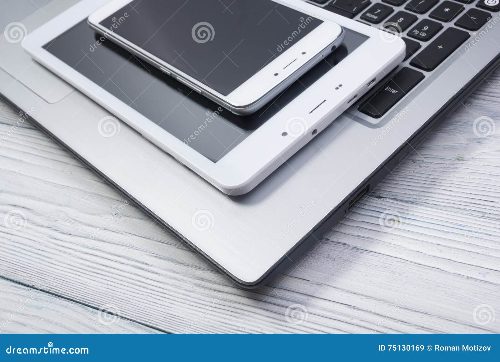 Set of Modern Computer Devices - Laptop, Tablet and Phone Close Up ...