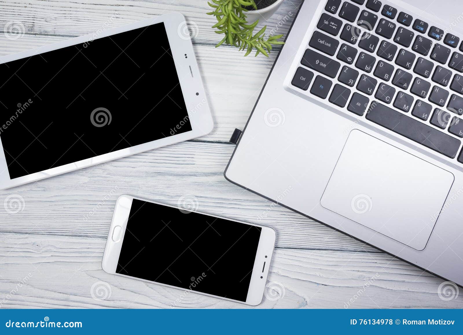 Set of Modern Computer Devices - Laptop, Tablet and Phone Close Up ...