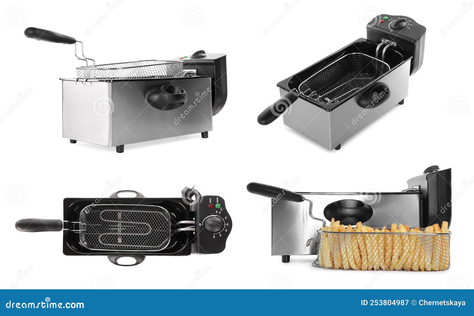 Set with Modern Deep Fryers on White Background Stock Image - Image of ...