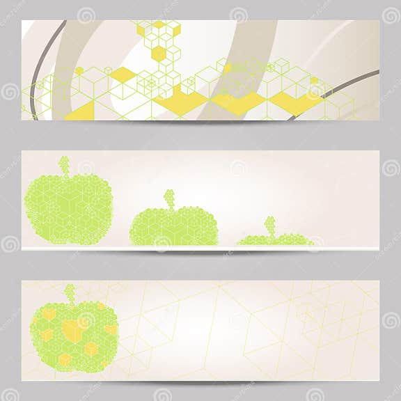 Set of Modern Design Banners Headers Template with Abstract Cube Apple ...
