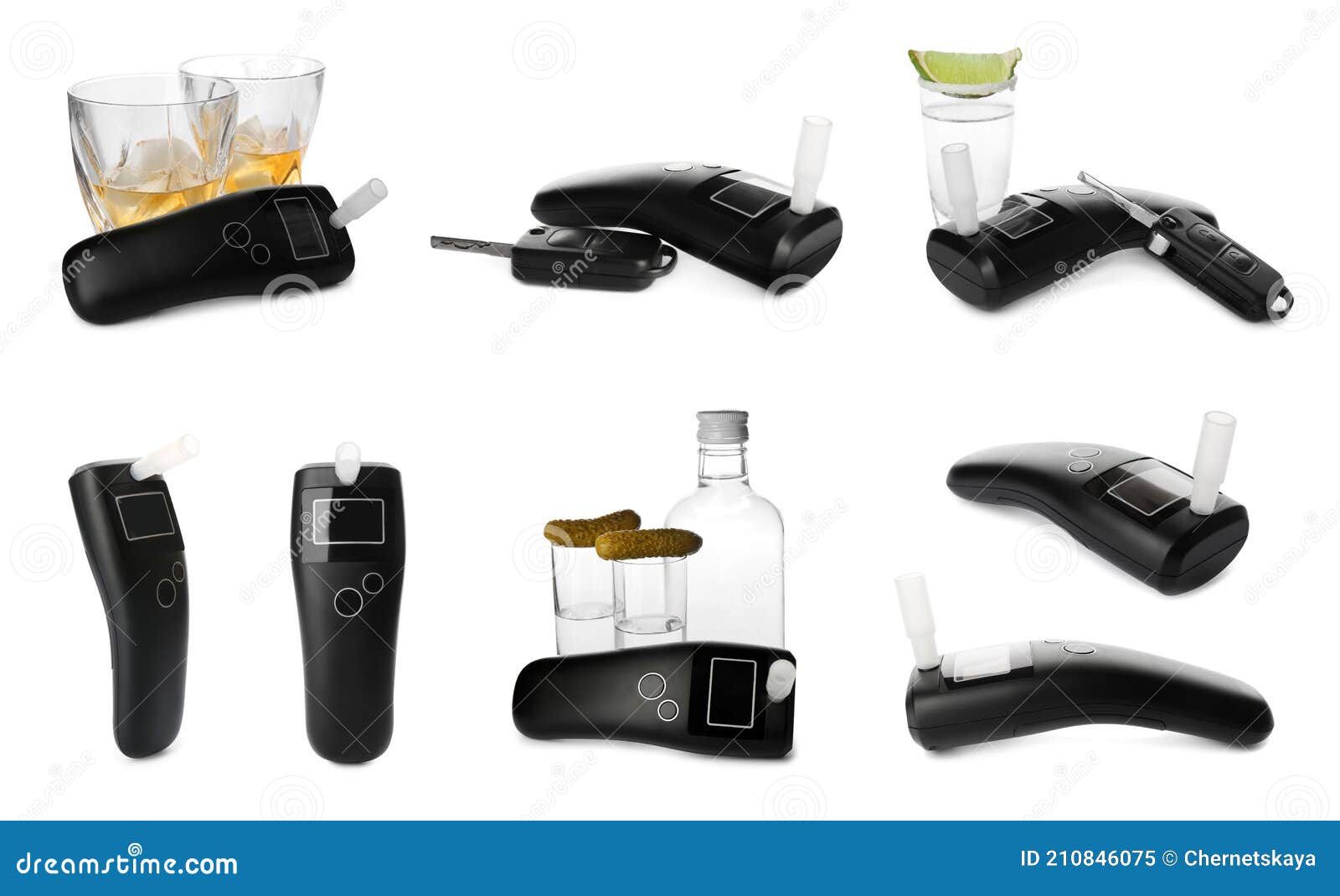 Set with Modern Digital Breathalyzers on White Background Stock Image ...