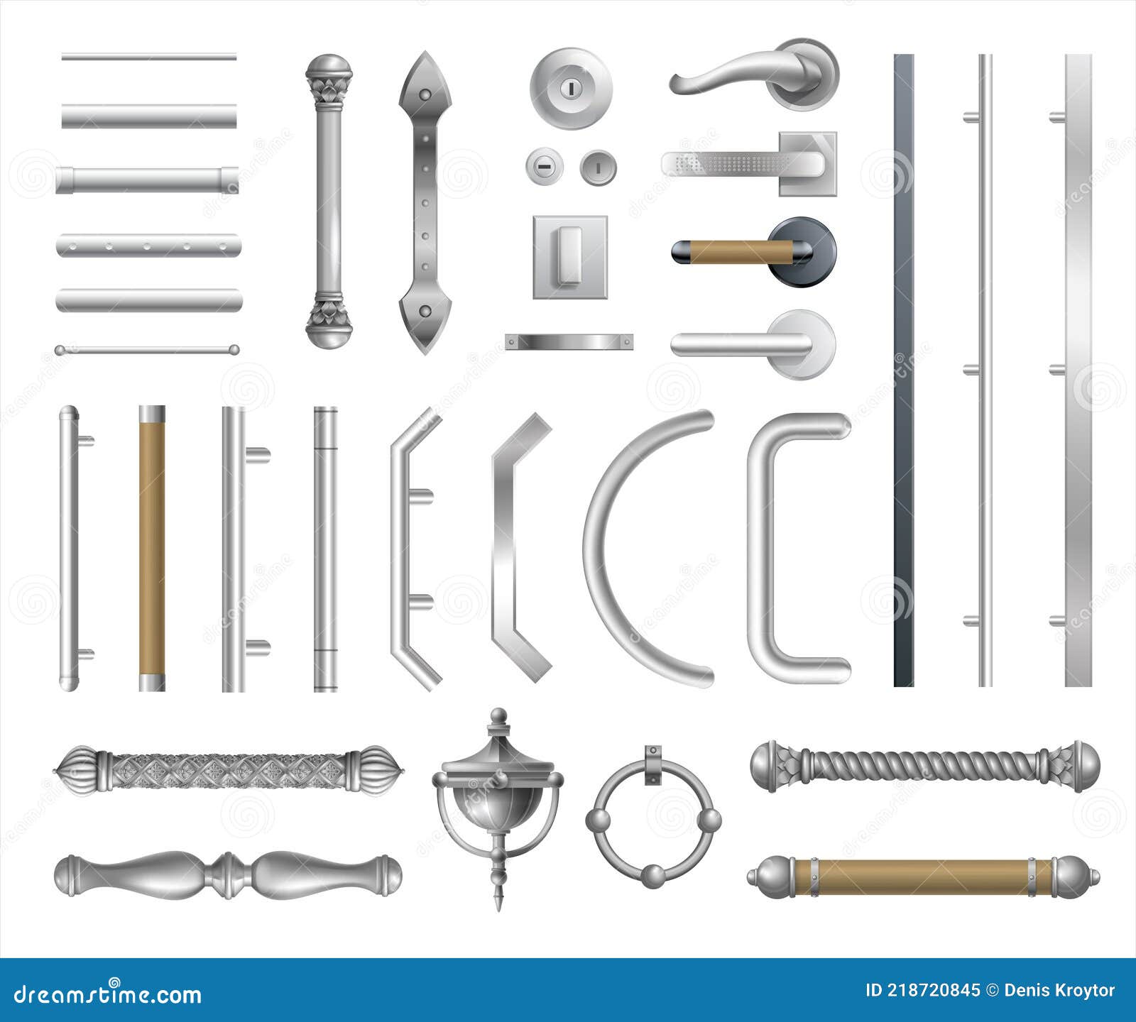 Set of Modern and Classic Door Handles Stock Vector - Illustration of ...