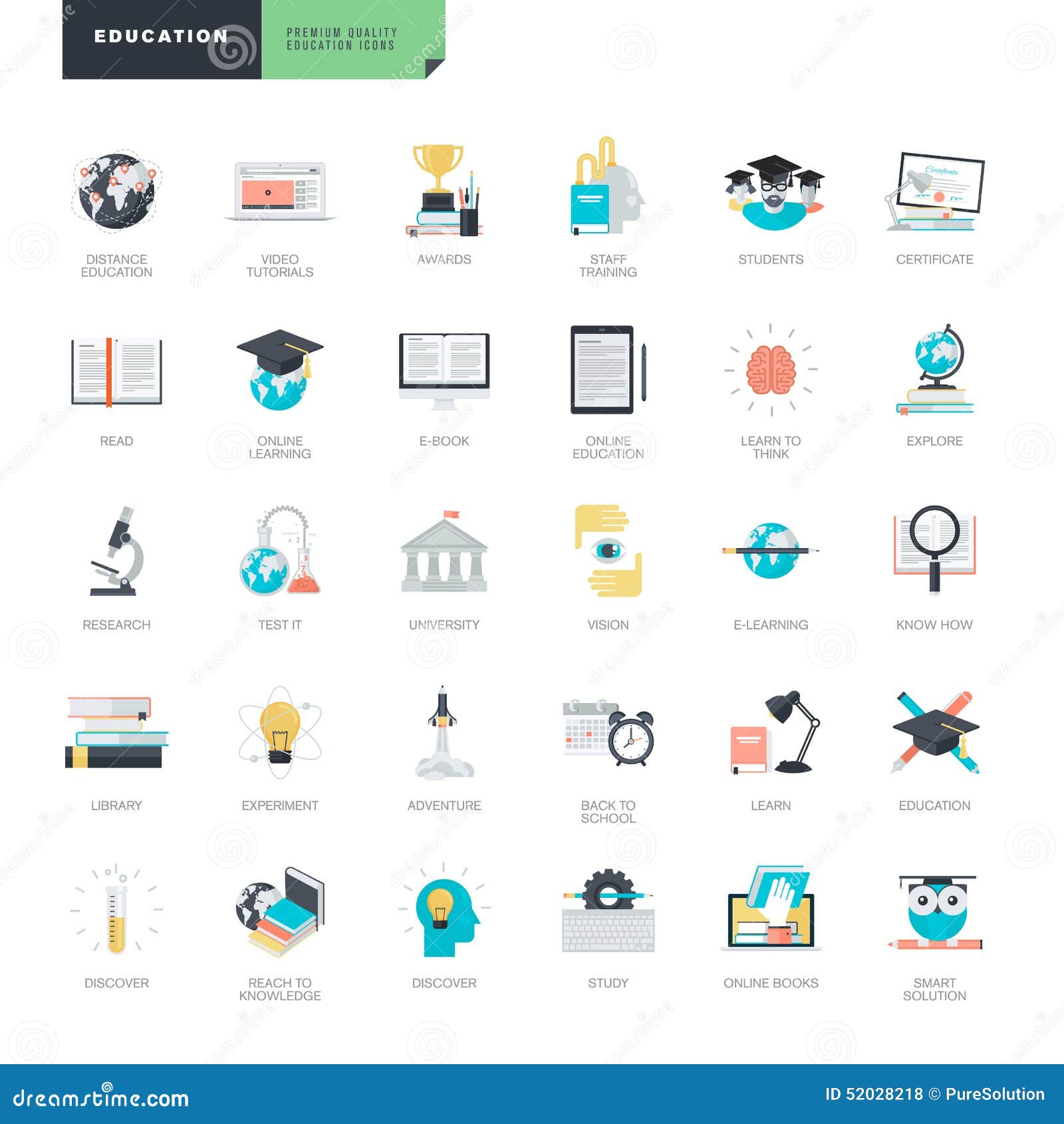 Set of Modern Flat Design Education Icons for Graphic and Web Designers ...
