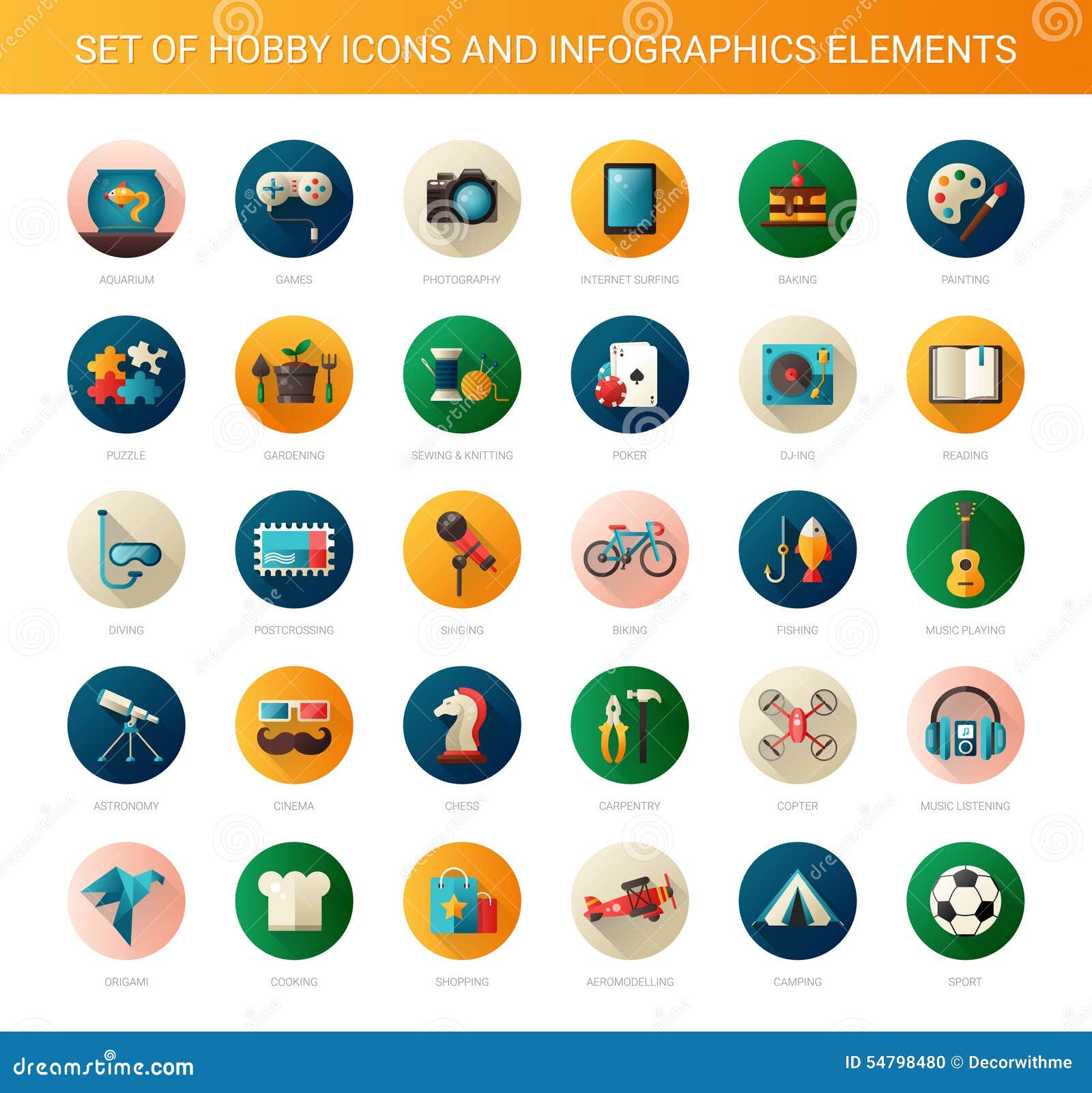 Set of Modern Flat Design Hobby Icons and Stock Vector - Illustration ...