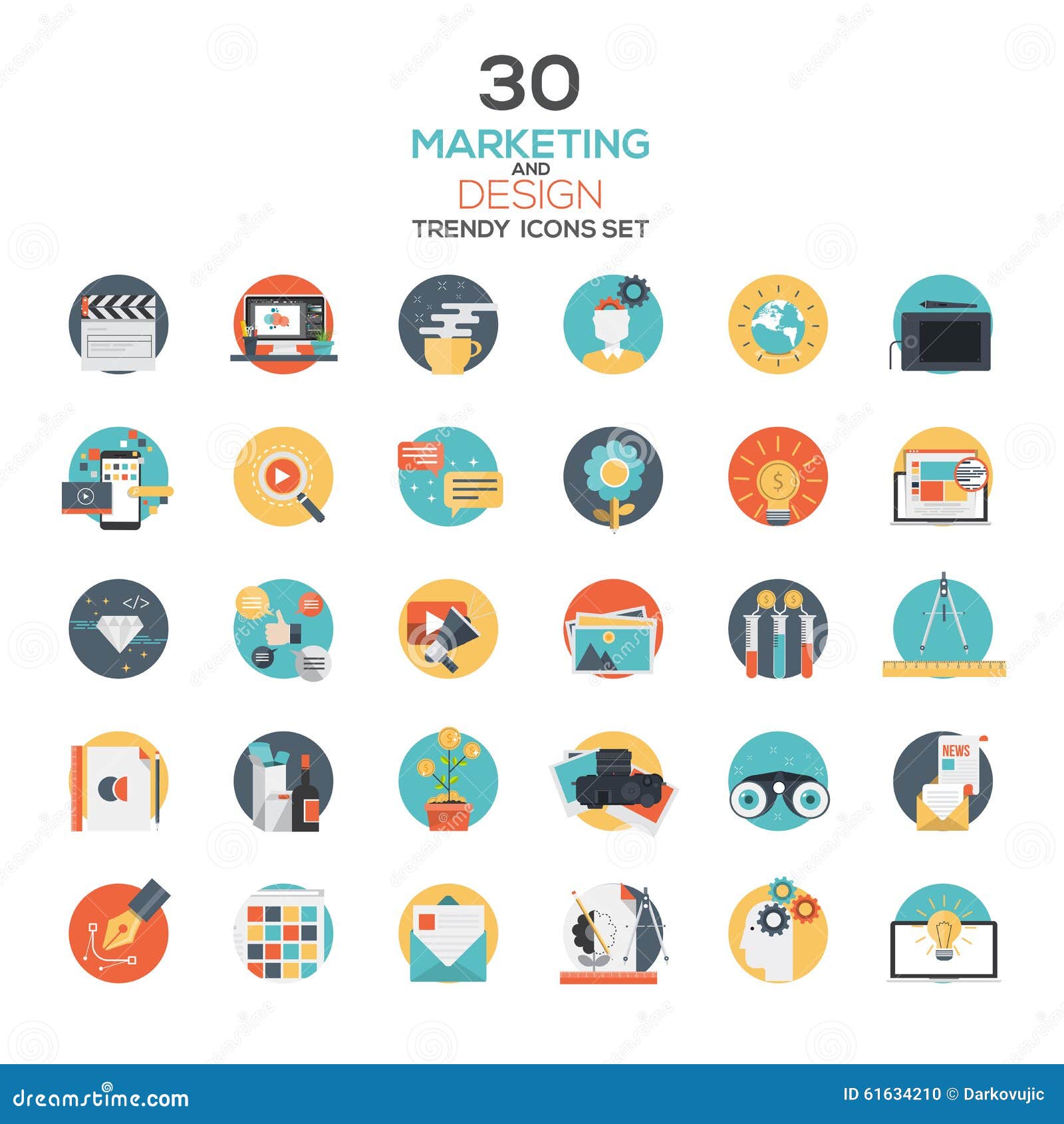 Set of Modern Flat Design Marketing and Design Icons Stock Vector ...