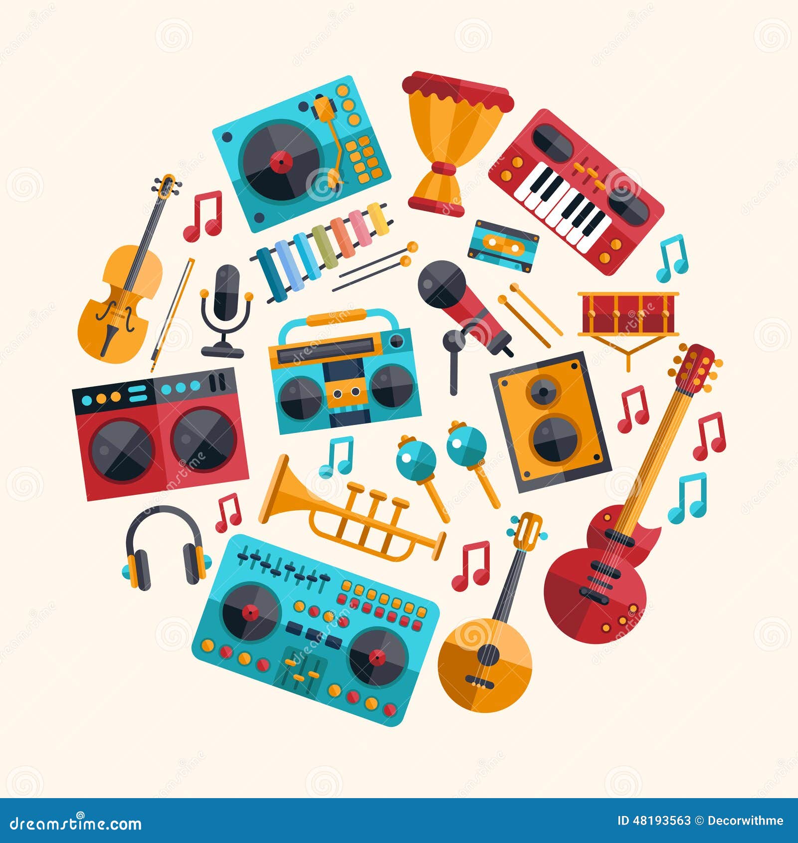 Set of Modern Flat Design Musical Instruments and Stock Vector ...