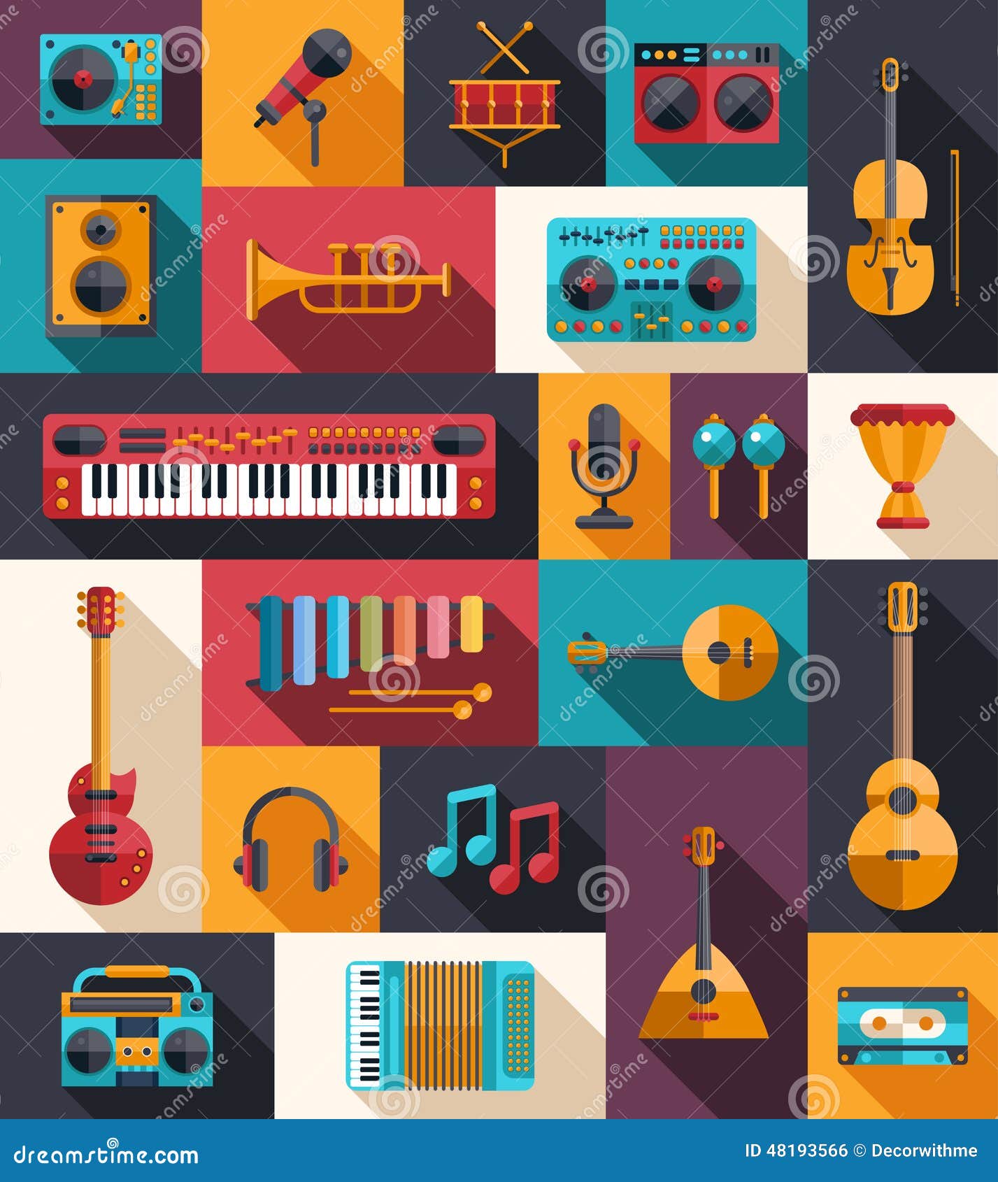 Set of Modern Flat Design Musical Instruments and Stock Vector ...