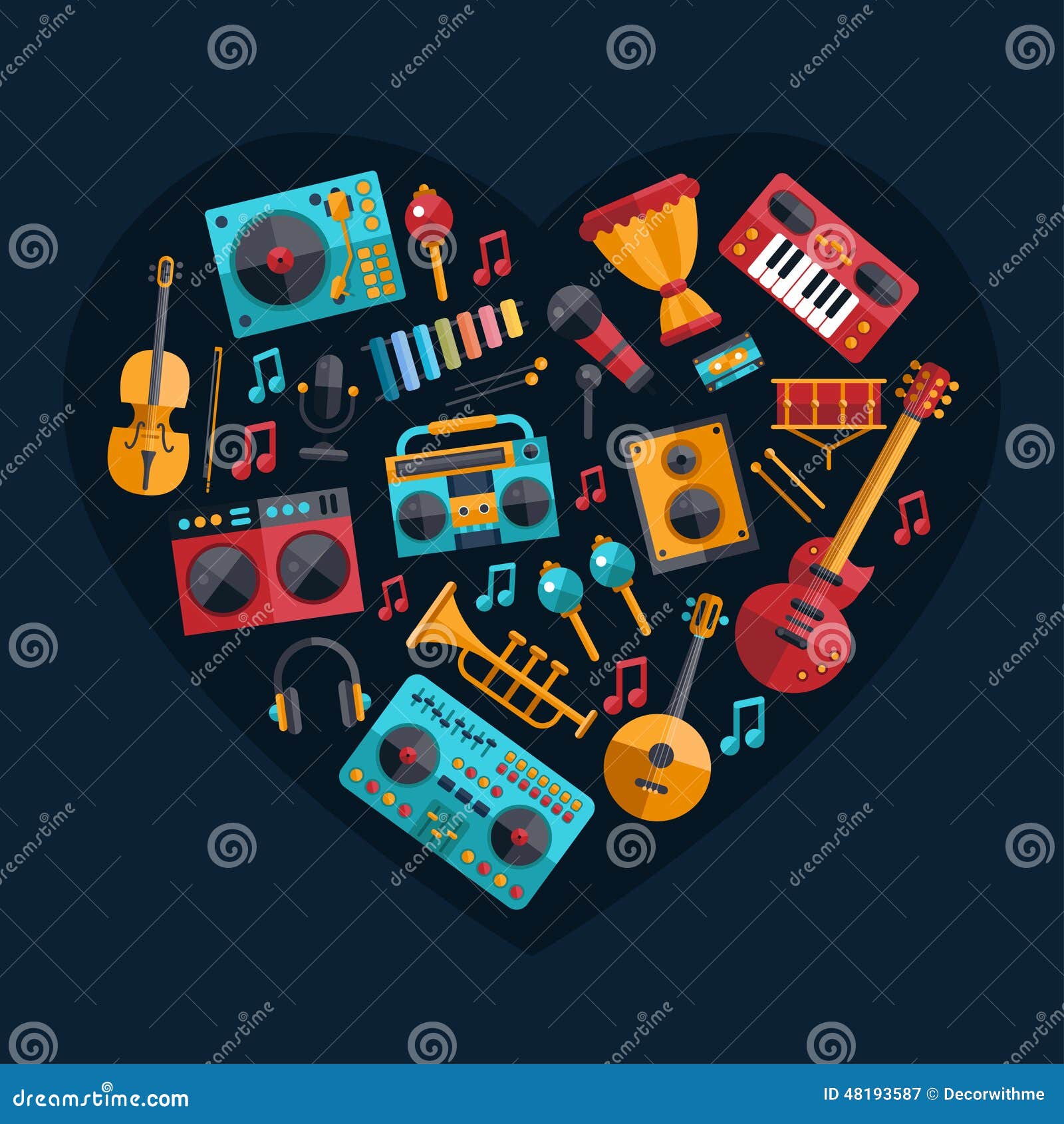 Set of Modern Flat Design Musical Instruments and Stock Vector ...