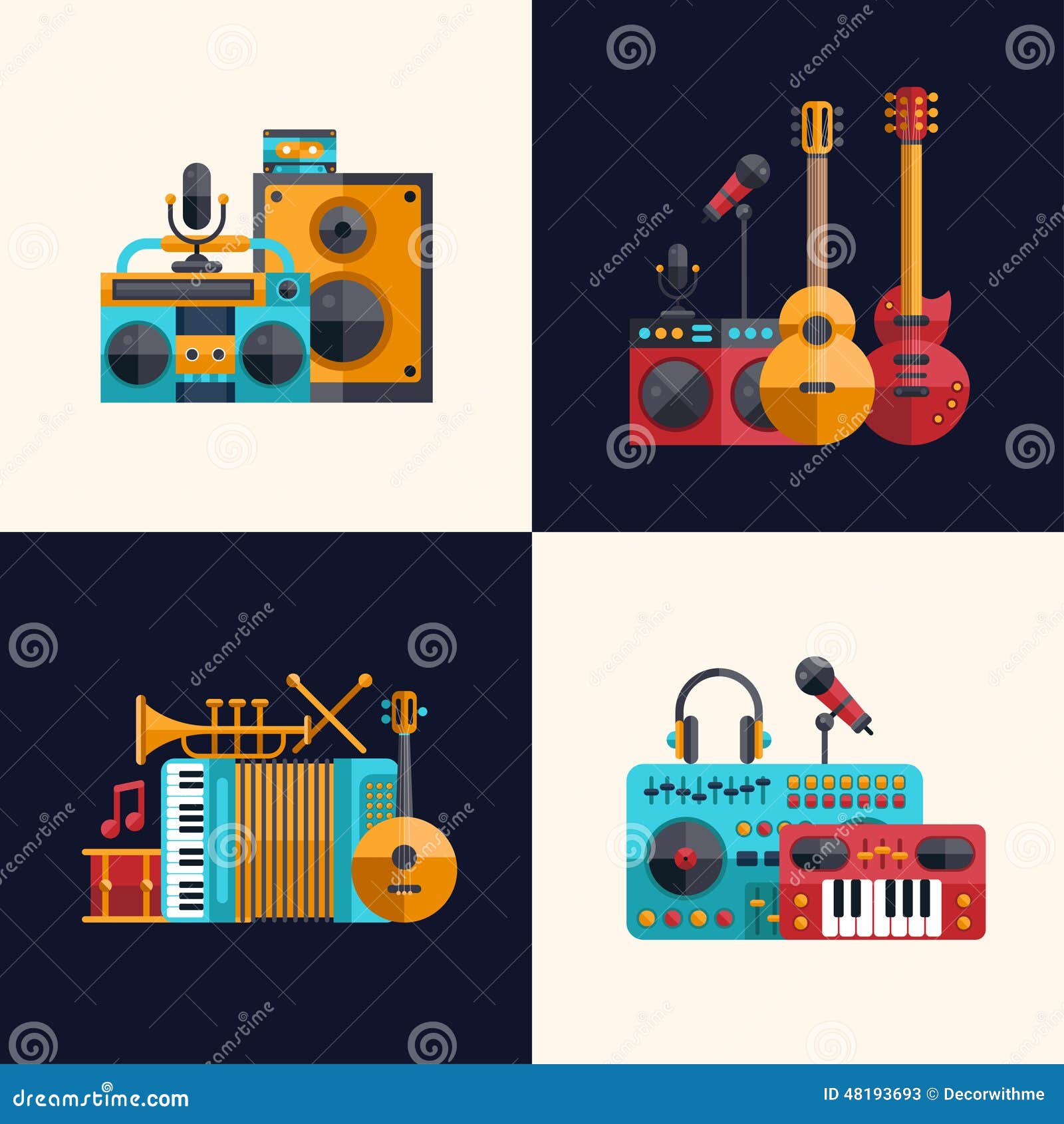 Set of Modern Flat Design Musical Instruments and Stock Vector ...