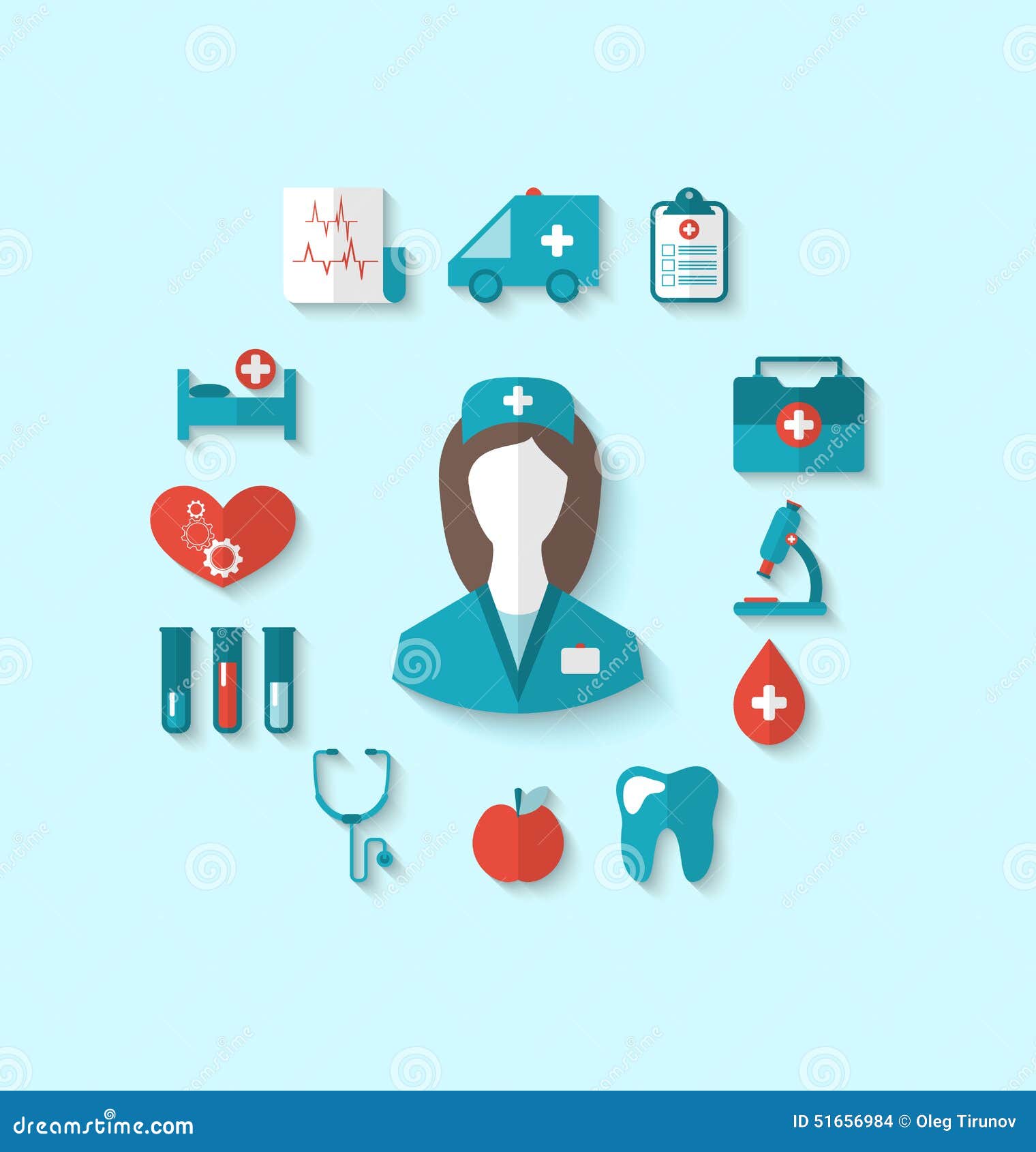 Set Modern Flat Icons of Nurse and Medical Objects, Simple Style Stock ...