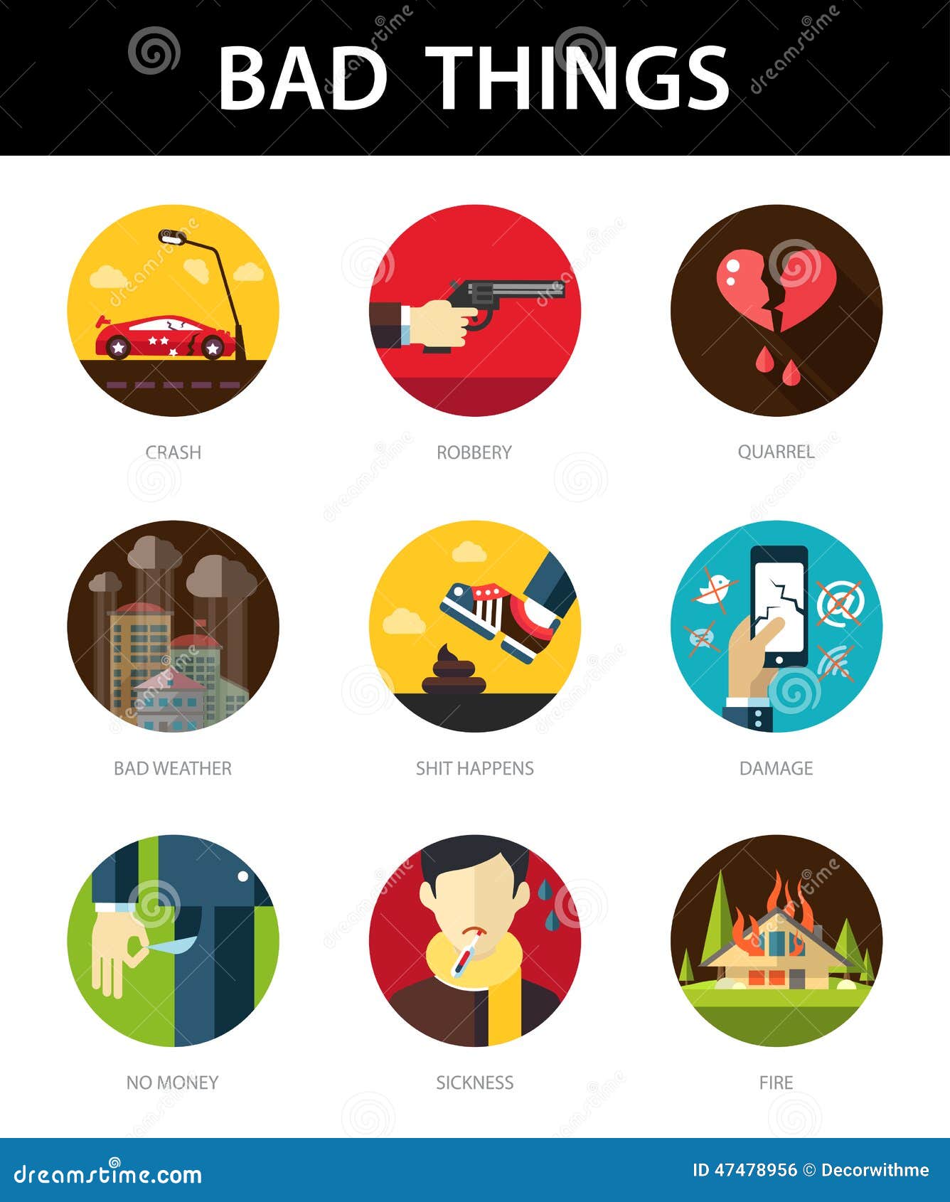Set of Modern Flat Men S Bad Things Icons for Your Stock Vector ...