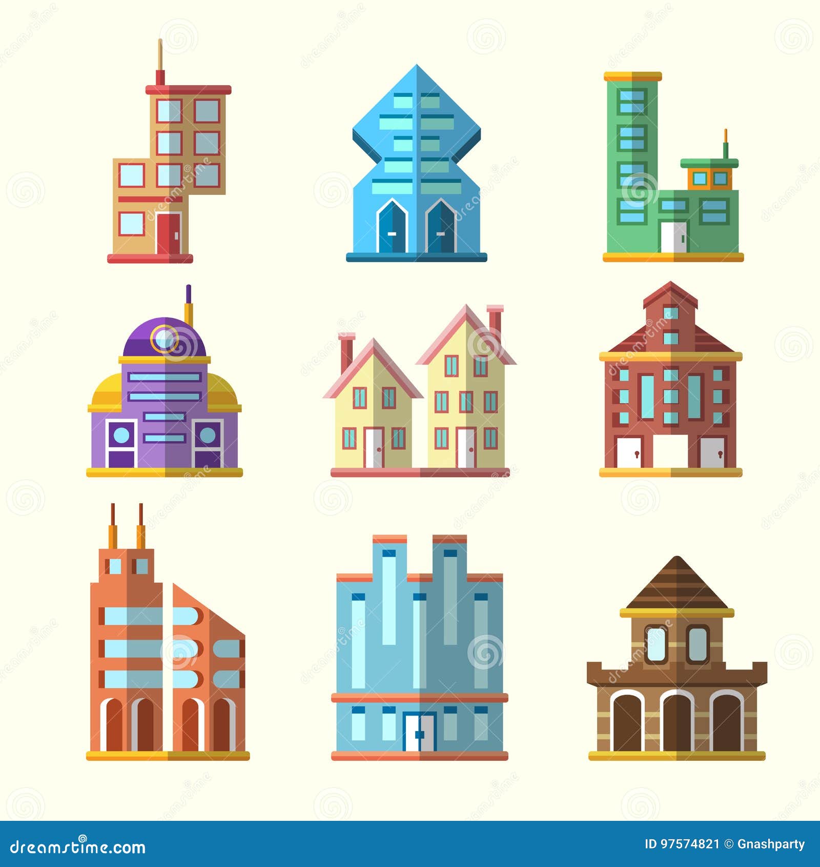 Set of Modern Flat Vector Buildings Stock Vector - Illustration of city ...