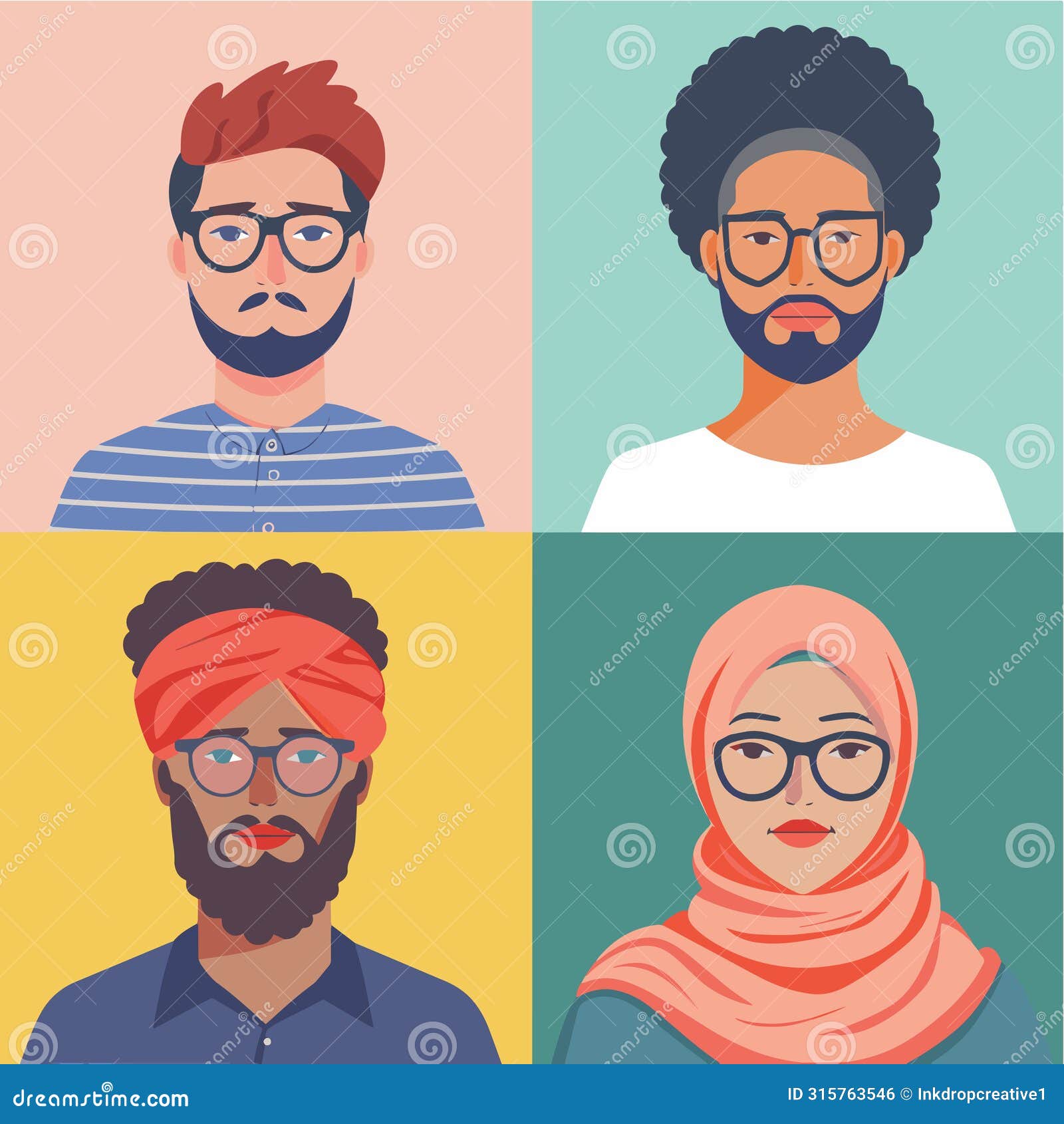 A Set of Modern Flat Vector Illustration Avatar Multicultural Diverse ...