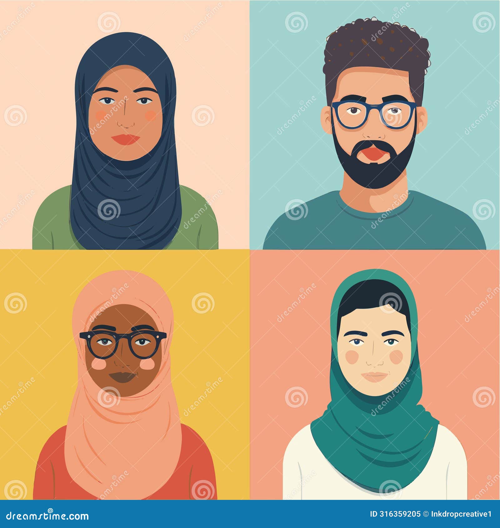 A Set of Modern Flat Vector Illustration Avatar Multicultural Diverse ...