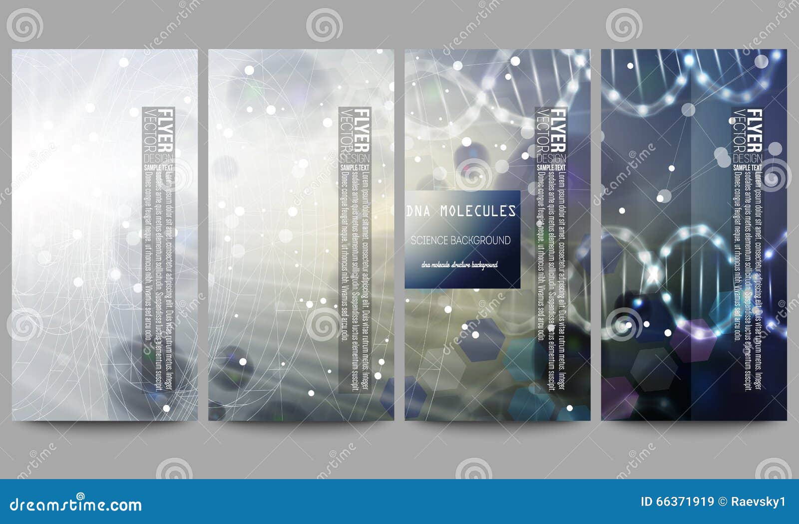 Set of Modern Flyers. DNA Molecule Structure on Dark Blue Background ...