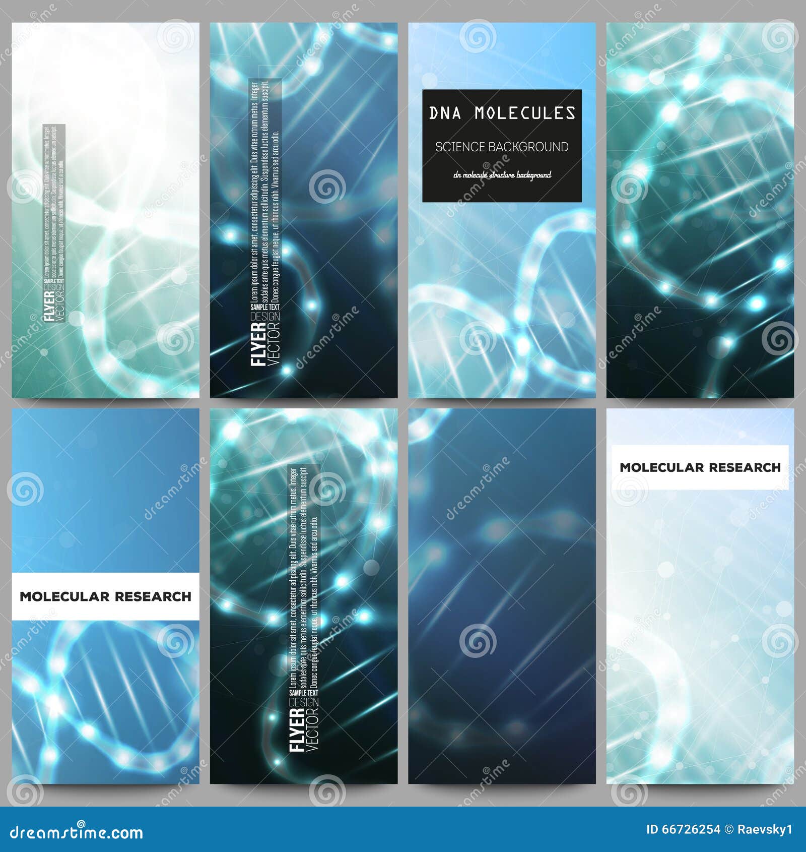 Set of Modern Flyers. DNA Molecule Structure on Dark Blue Background ...