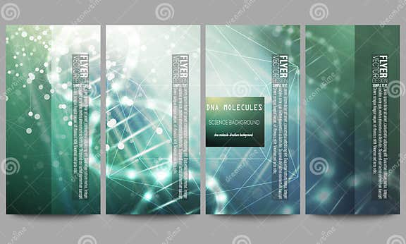 Set of Modern Flyers. DNA Molecule Structure on Dark Green Background ...