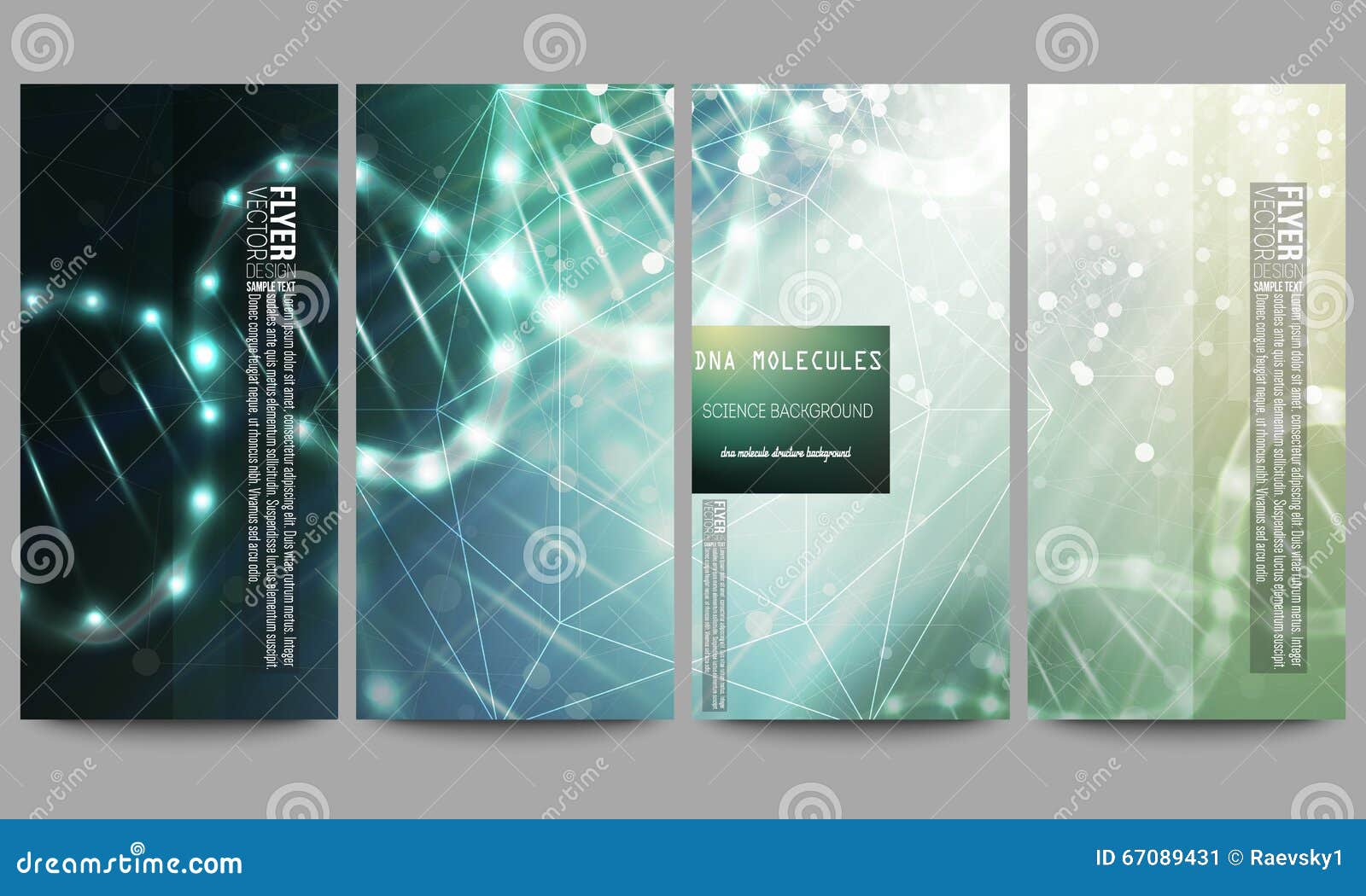 Set Of Modern Flyers. DNA Molecule Structure On Dark Green Background ...