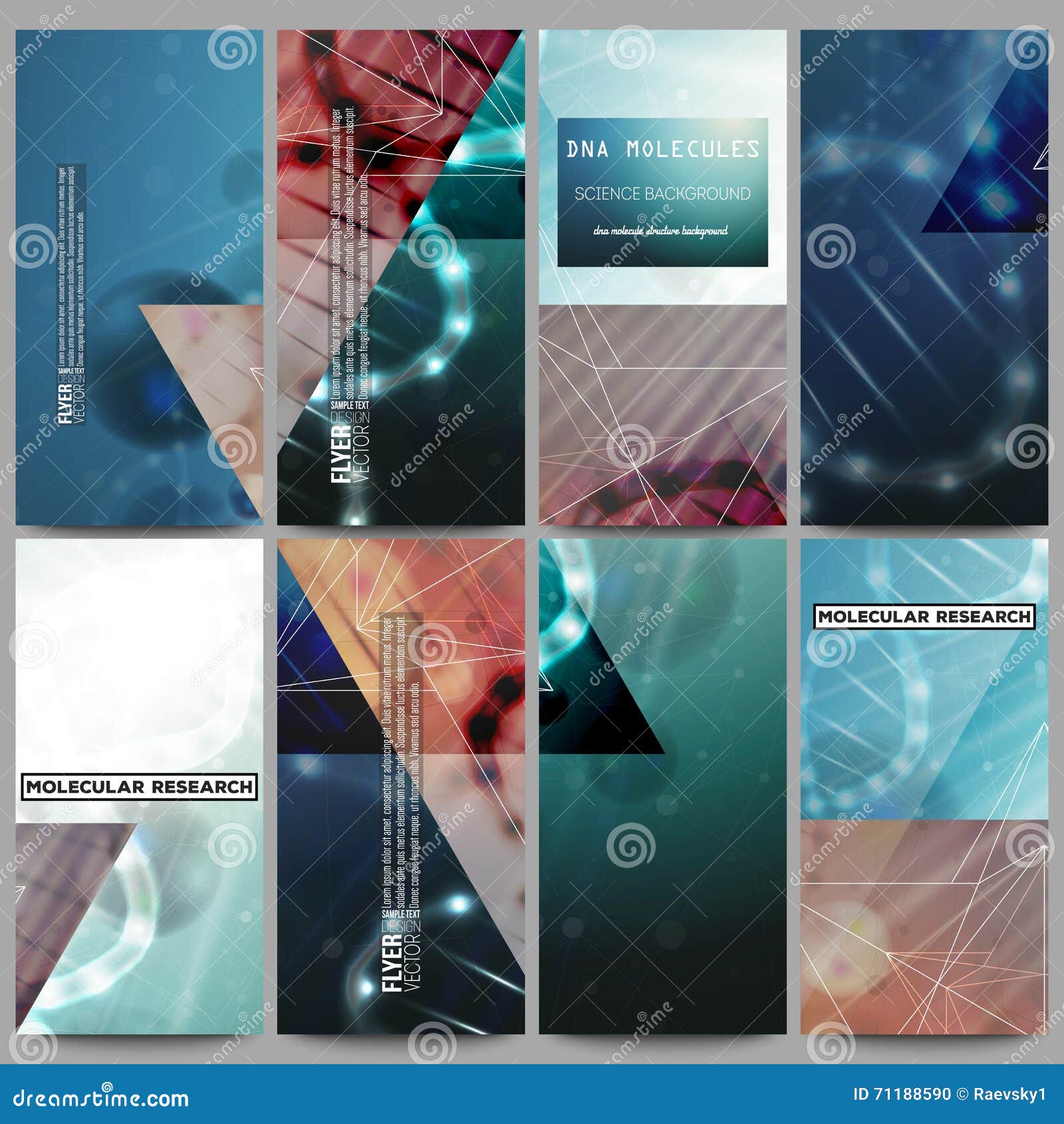 Set of Modern Flyers. DNA Molecule Structure on Dark Green Background ...