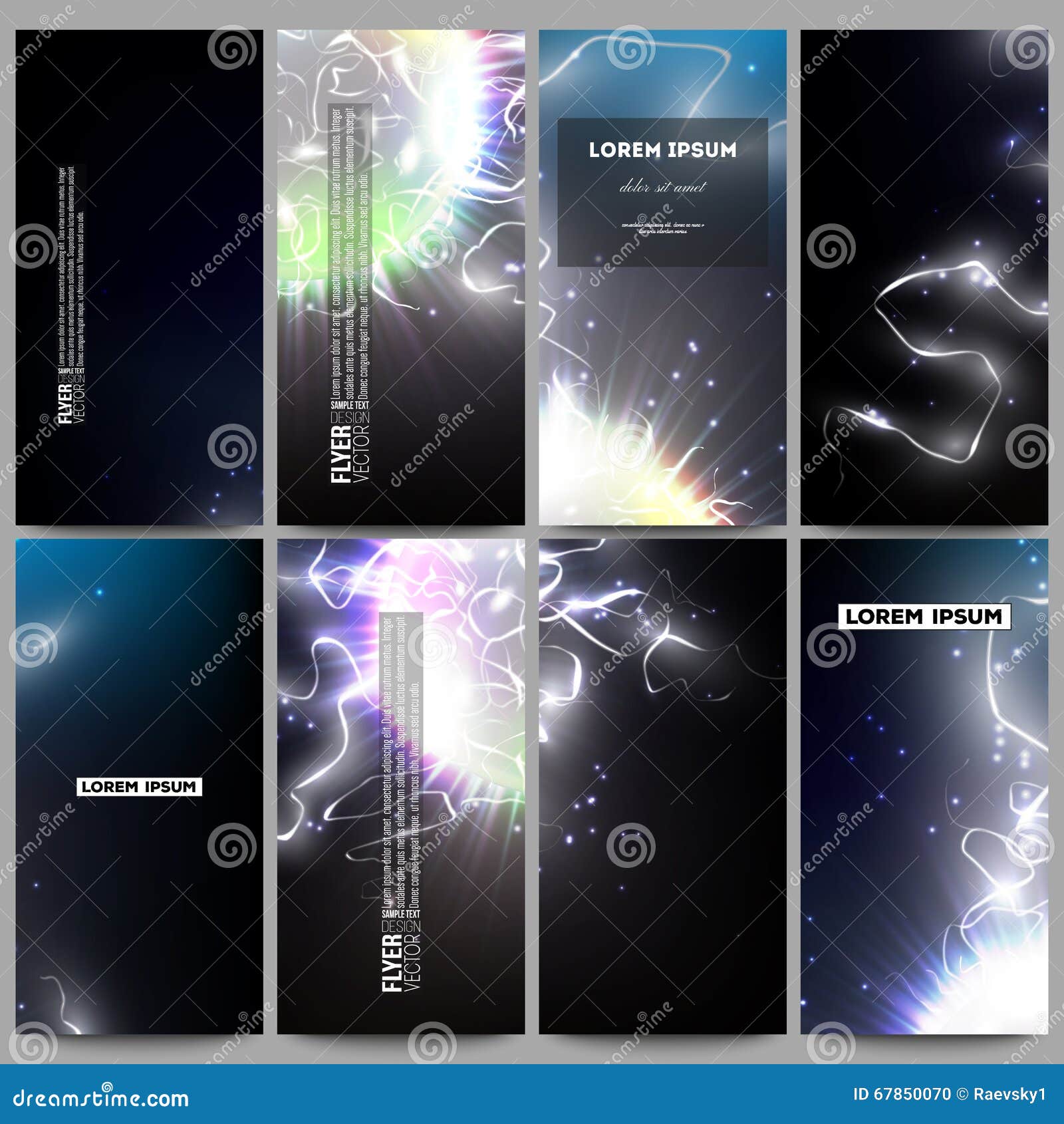 Set of Modern Flyers. Electric Lighting Effect. Magic Vector Background ...
