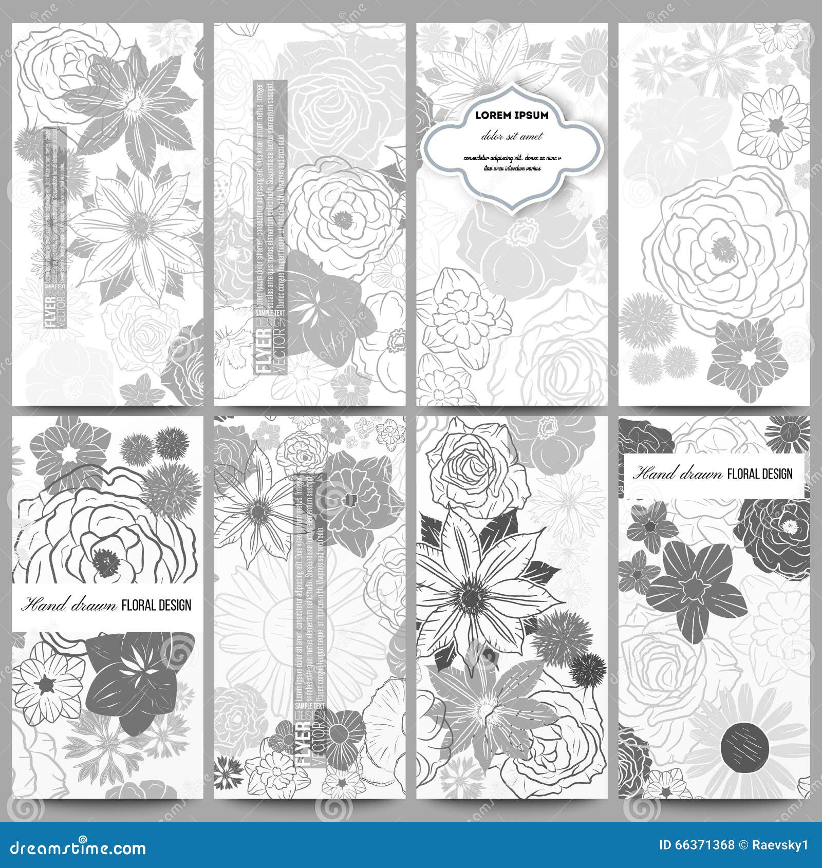 Set of Modern Flyers. Hand Drawn Floral Doodle Pattern, Abstract Vector ...
