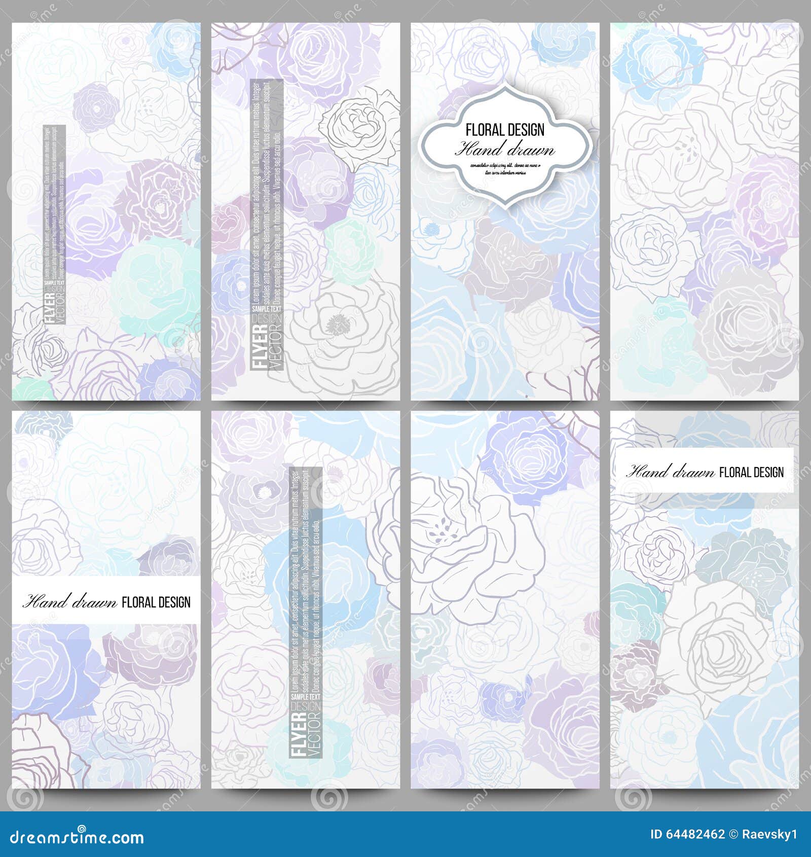 Set of Modern Flyers. Hand Drawn Floral Doodle Stock Vector ...