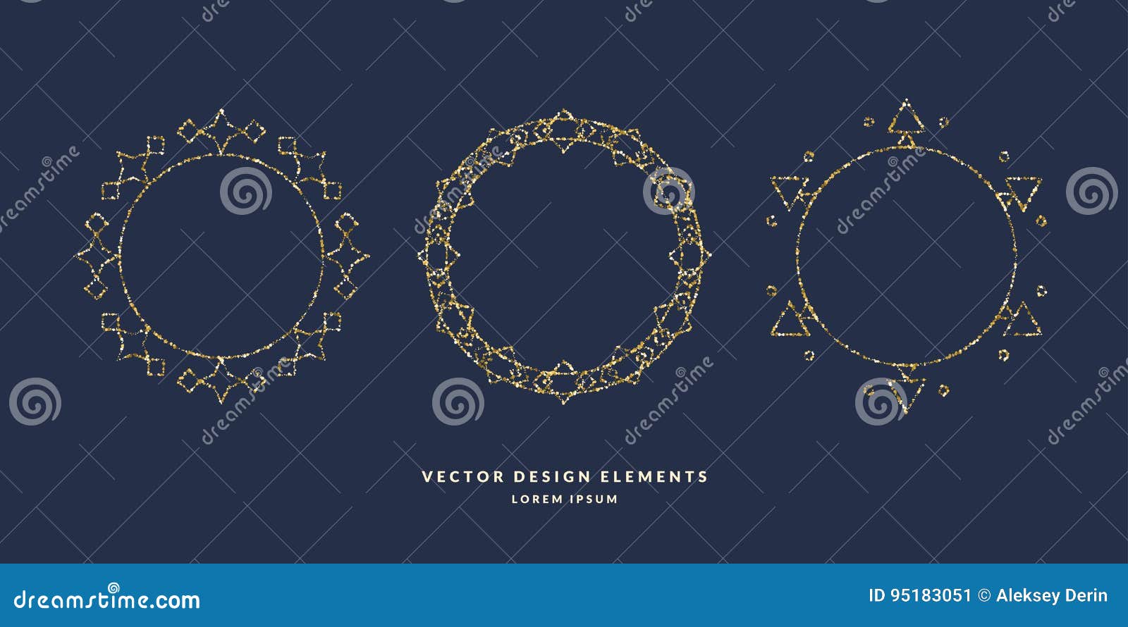 Set of Modern Geometric Circular Frames for Text of Gold Glitter on a ...