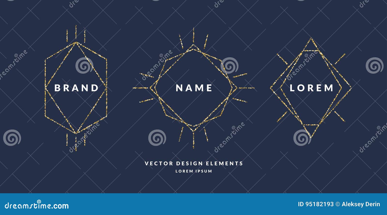 Set of Modern Geometric Framework for Text of Gold Glitter on a Dark ...