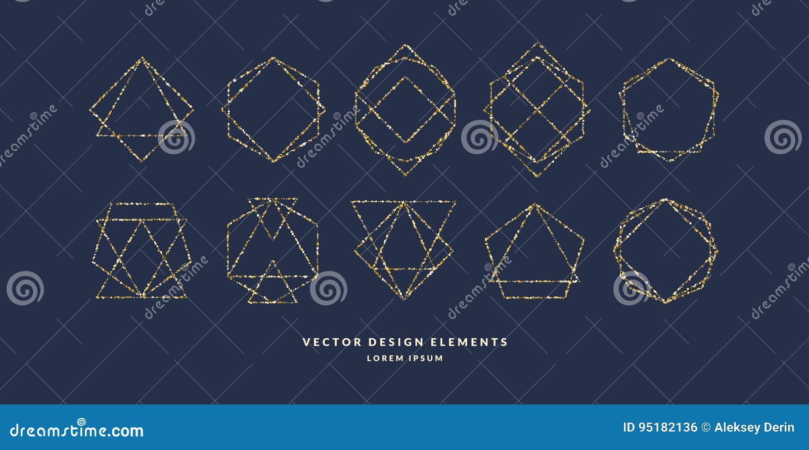 Set of Modern Geometric Framework for Text of Gold Glitter on a Dark ...