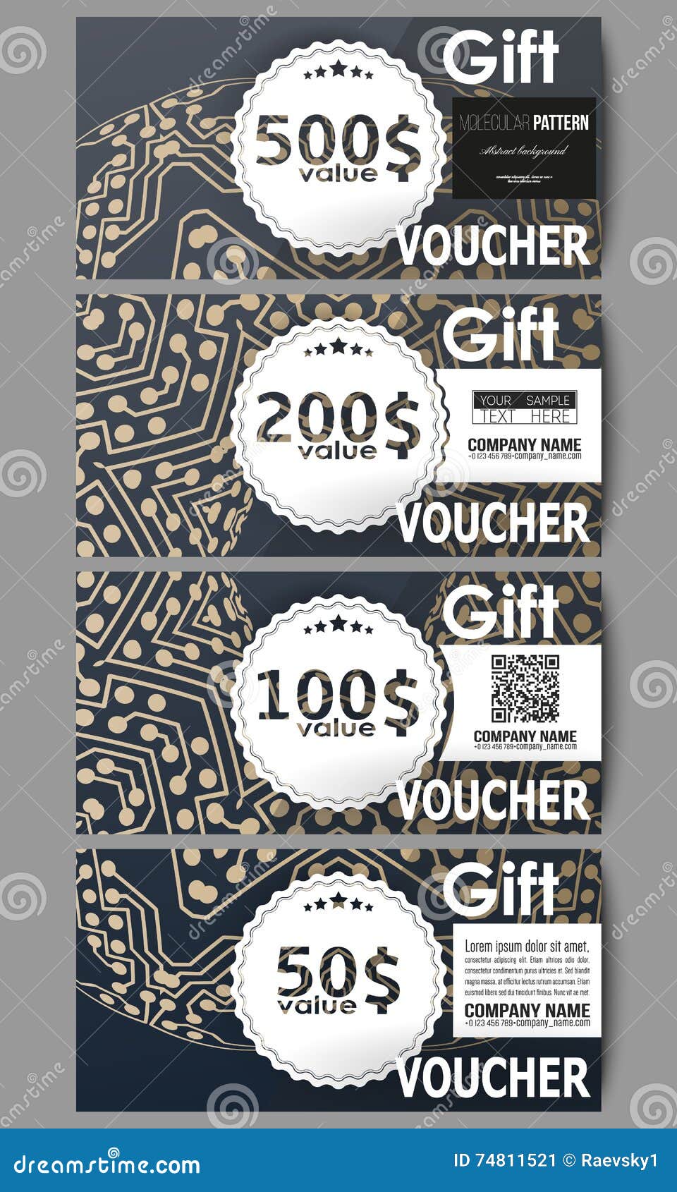 Set of Modern Gift Voucher Templates. Golden Microchip Pattern ...