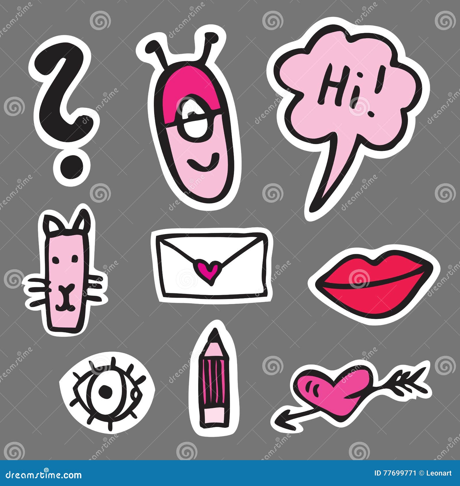 Set of Modern Hand Drawn Pink Stickers, Design Elements. Stock ...