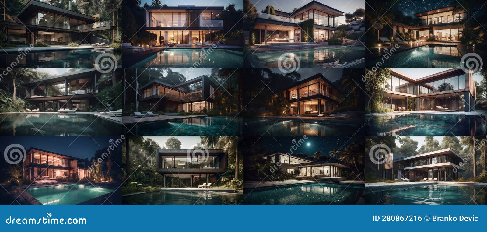 Set of Modern House Exterior Design Backgrounds Stock Illustration ...